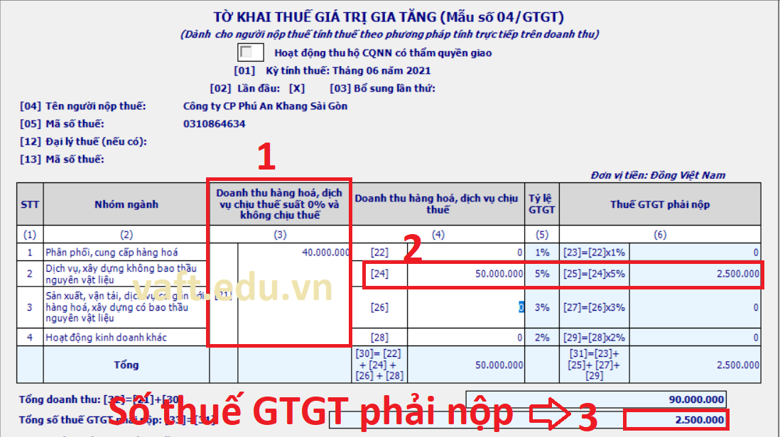 lập tờ khai 04/gtgt theo phương pháp trực tiếp;